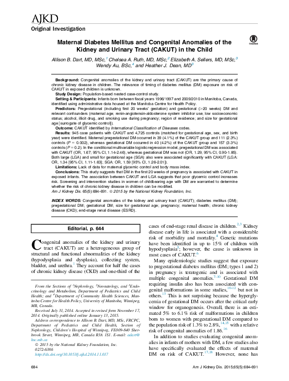 (PDF) Maternal Diabetes Mellitus and Congenital Anomalies of the Kidney ...