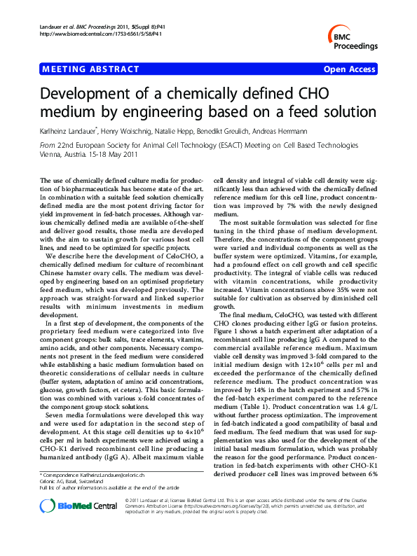 (PDF) Development of a chemically defined CHO medium by engineering ...