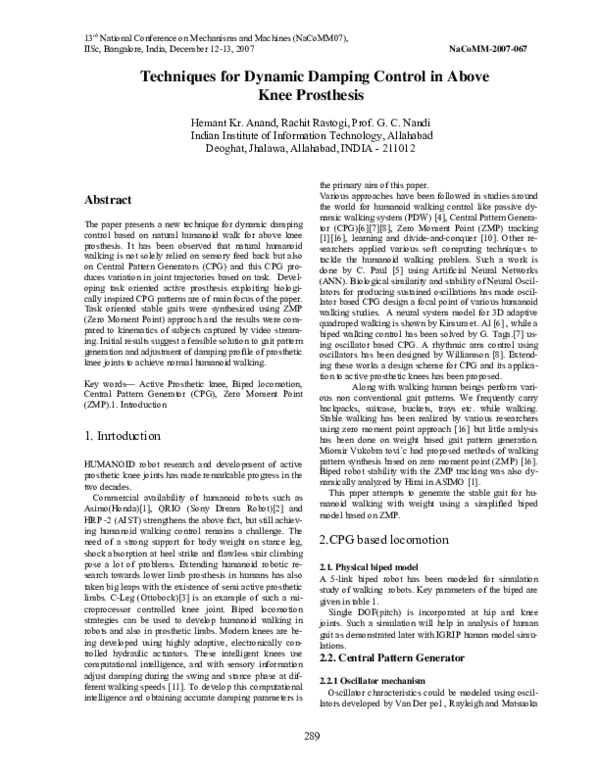 (PDF) Techniques for Dynamic Damping Control in Above Knee Prosthesis