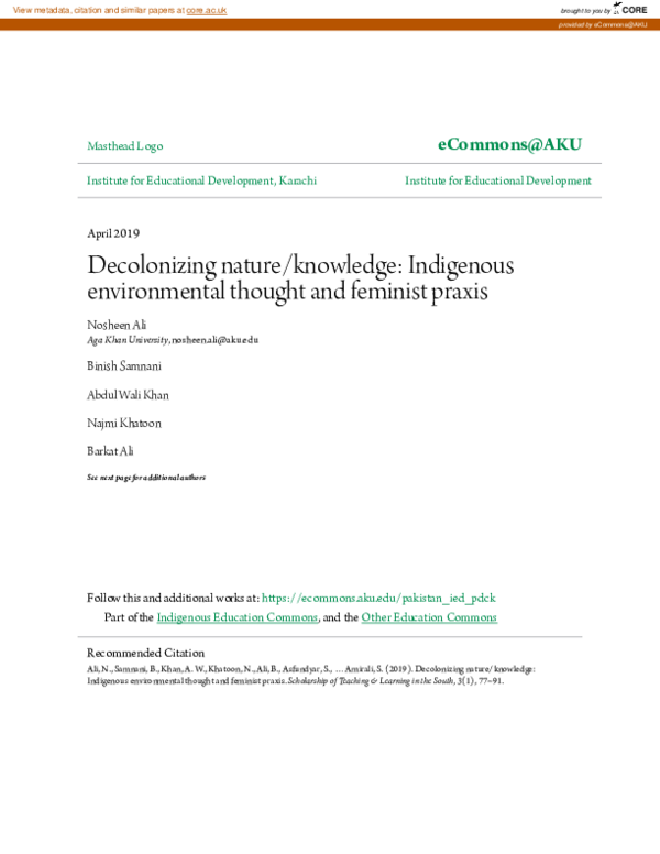 (PDF) Decolonizing nature/knowledge: indigenous environmental thought and feminist praxis