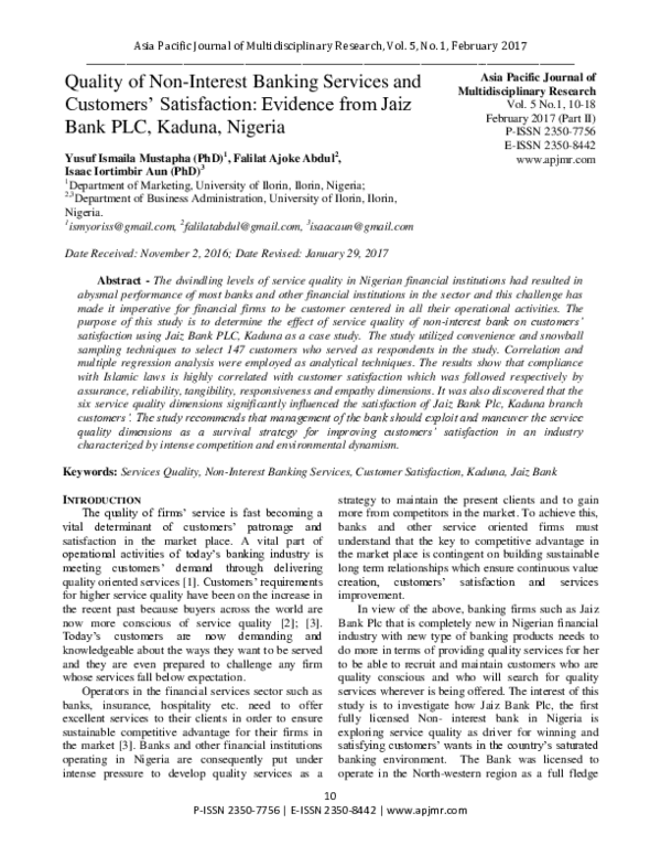 (PDF) Quality of Non-Interest Banking Services and Customers ...
