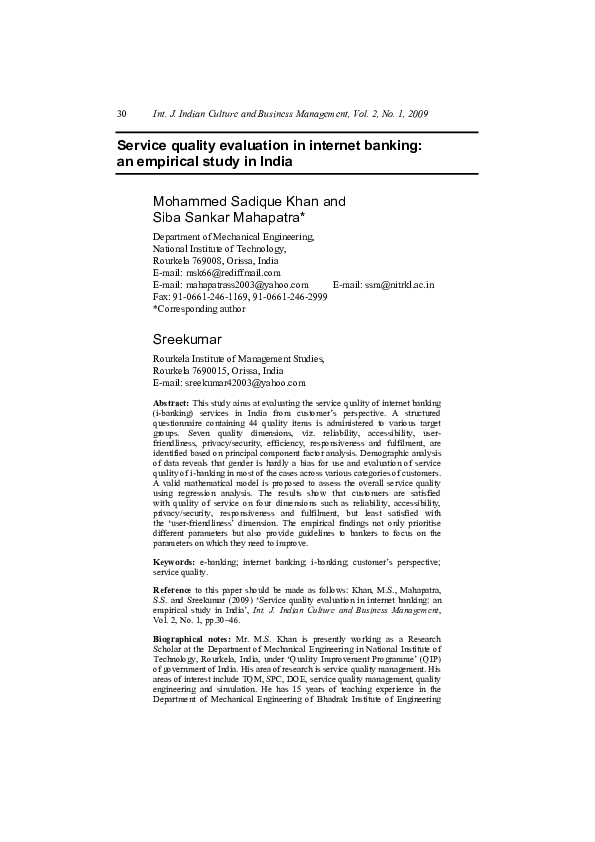 (PDF) Service quality evaluation in internet banking: an empirical study in India