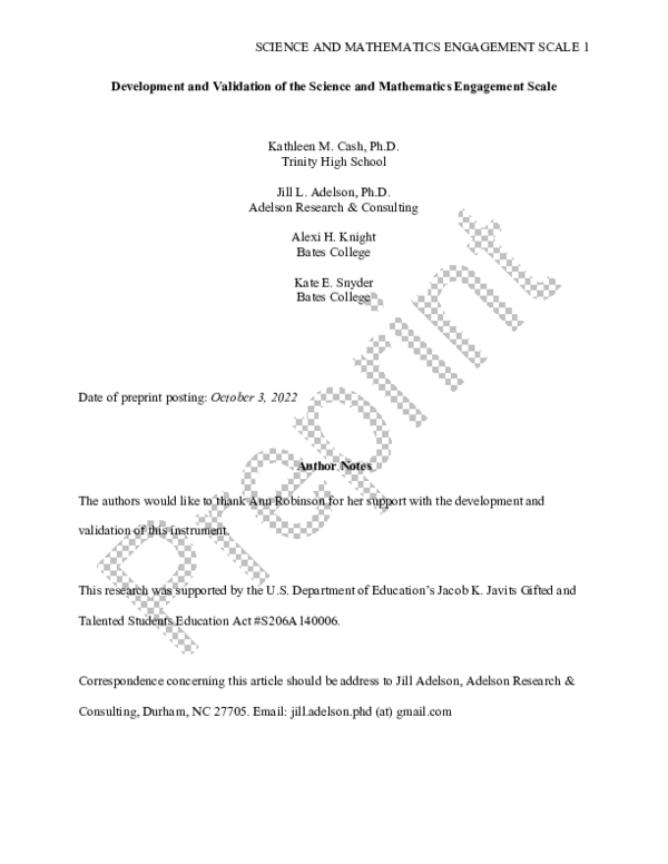 (PDF) Development and Validation of the Science and Mathematics Engagement Scale