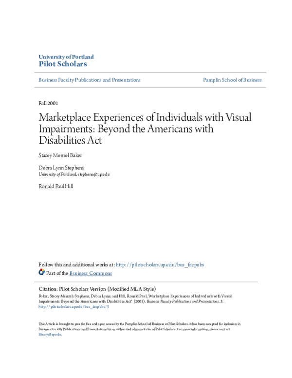 (PDF) Marketplace Experiences of Individuals with Visual Impairments ...