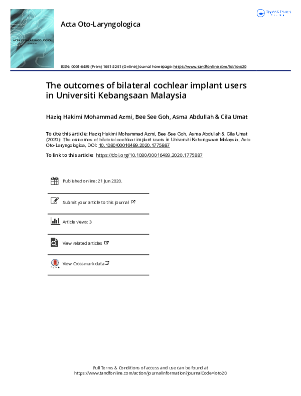Pdf The Outcomes Of Bilateral Cochlear Implant Users In Universiti Kebangsaan Malaysia