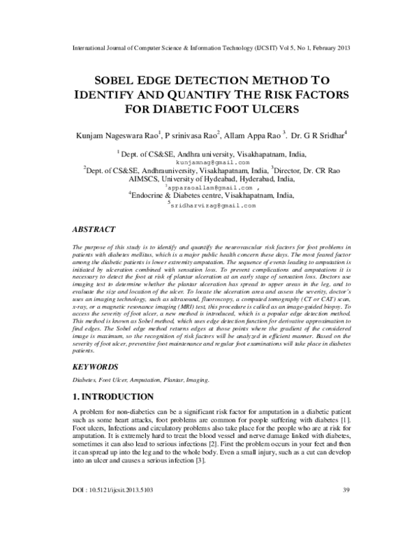 (PDF) Sobel Edge Detection Method to Identify and Quantify the Risk Factors for Diabetic Foot Ulcers