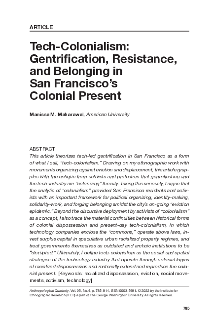 (PDF) Tech-Colonialism: Gentrification, Resistance, and Belonging in ...