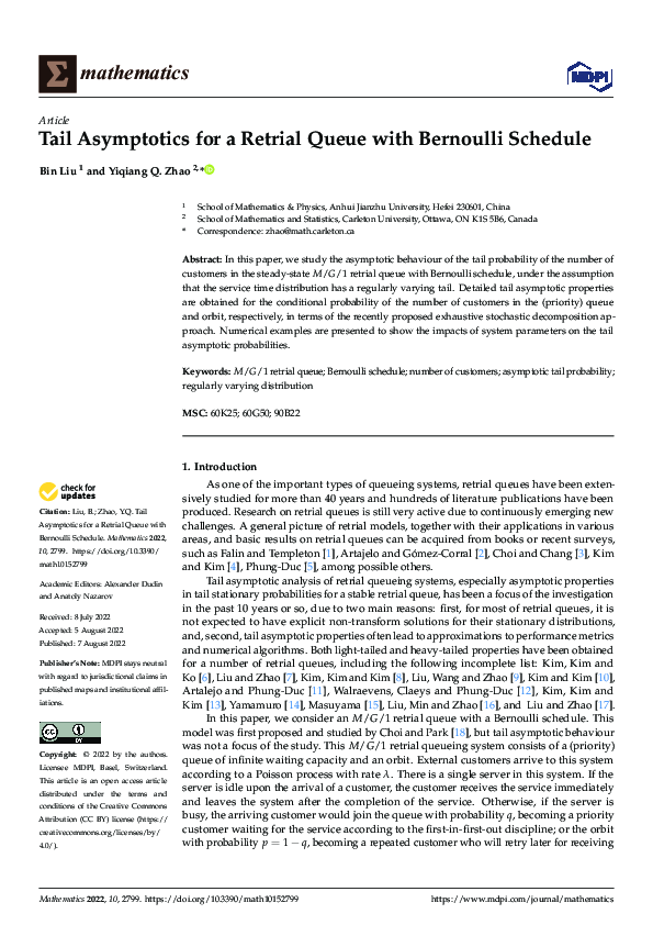 (PDF) Tail Asymptotics for a Retrial Queue with Bernoulli Schedule