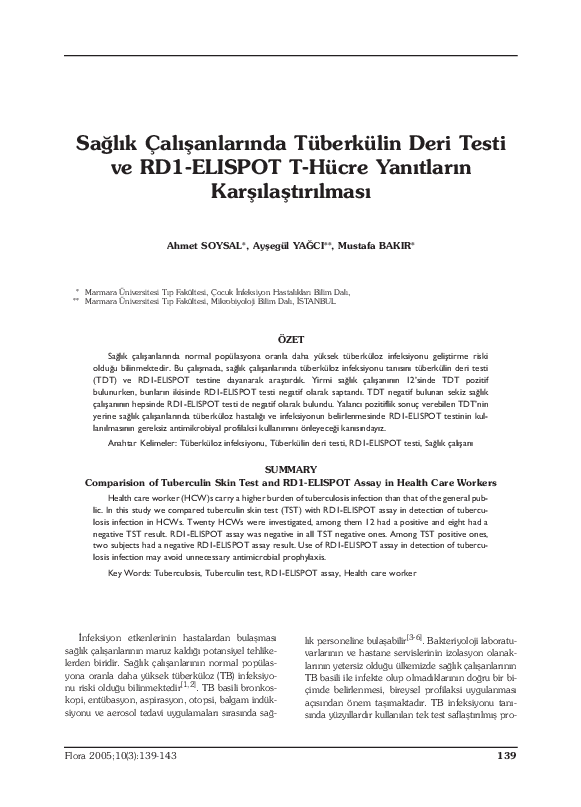 (PDF) Comparision of Tuberculin Skin Test and RD1-ELISPOT Assay in ...