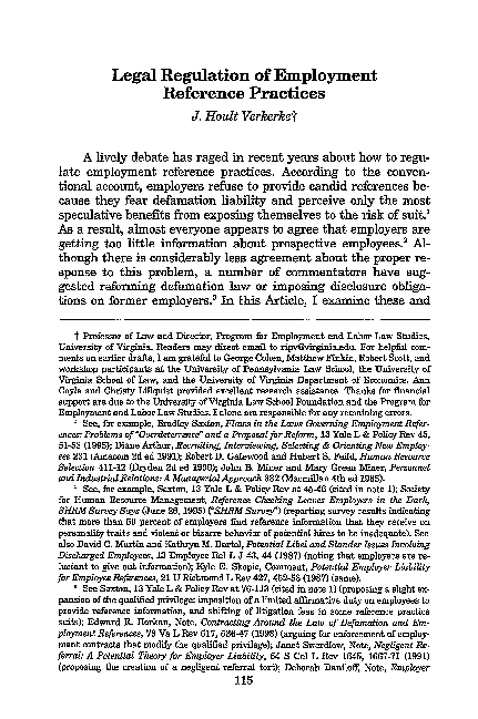 (PDF) Legal Regulation of Employment Reference Practices