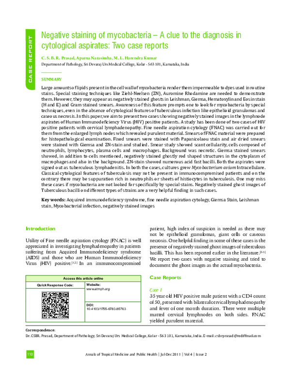 (PDF) Negative staining of mycobacteria - A clue to the diagnosis in ...