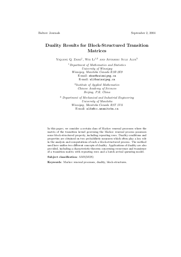 (PDF) Duality results for block-structured transition matrices