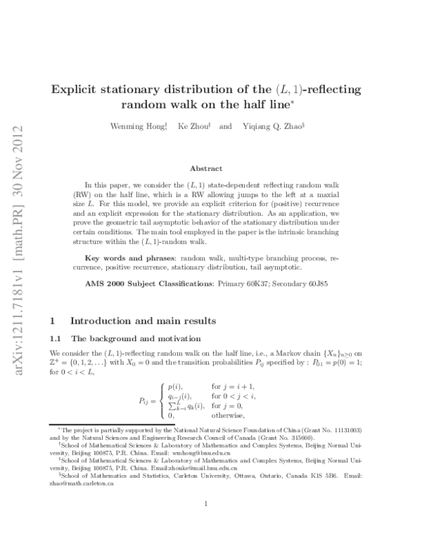 (PDF) Explicit stationary distribution of the (L, 1)-reflecting random ...