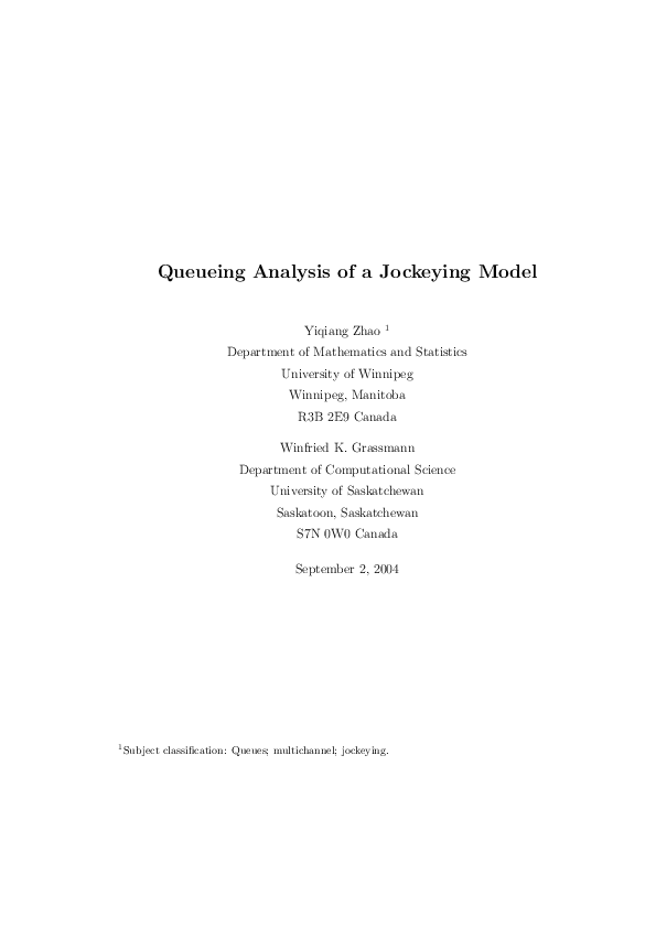 (PDF) Queueing Analysis of a Jockeying Model | Yiqiang Zhao - Academia.edu