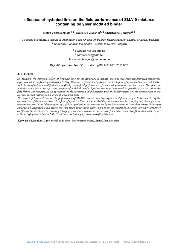(PDF) Influence of hydrated lime on the field performance of SMA10 ...