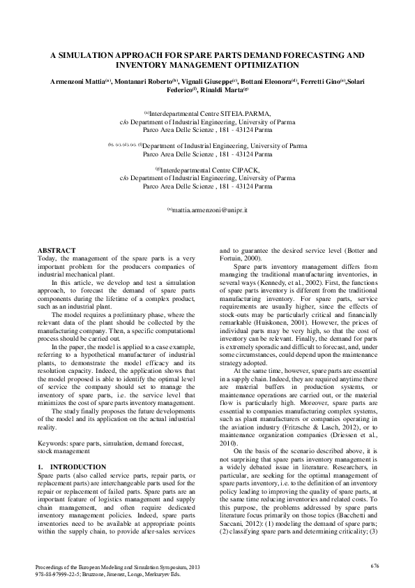 (PDF) A simulation approach for spare parts demand forecasting and inventory management optimization