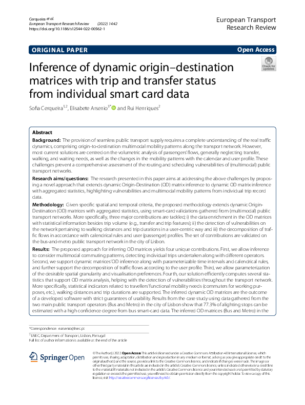 Pdf Inference Of Dynamic Origin Destination Matrices With Trip And Transfer Status From