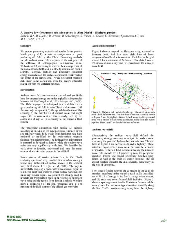 (PDF) A passive low‐frequency seismic survey in Abu Dhabi ‐ Shaheen project