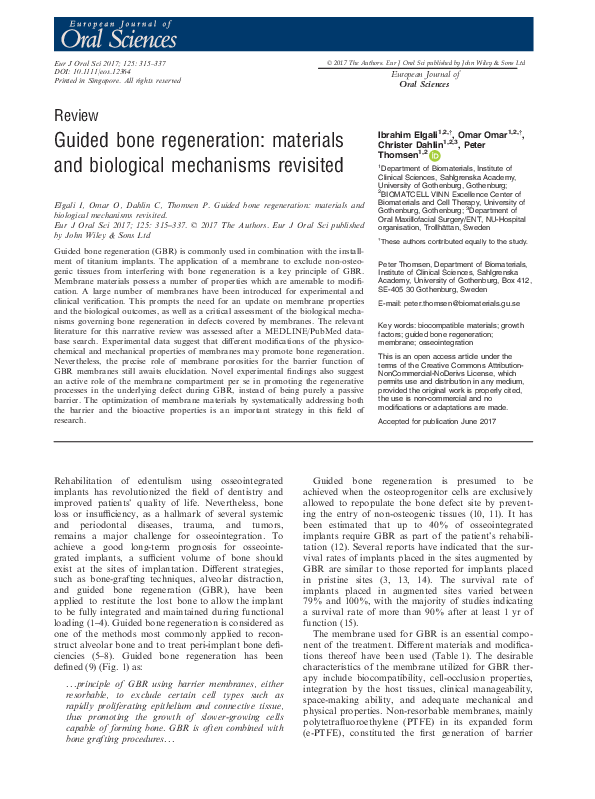 (PDF) Guided bone regeneration: materials and biological mechanisms revisited