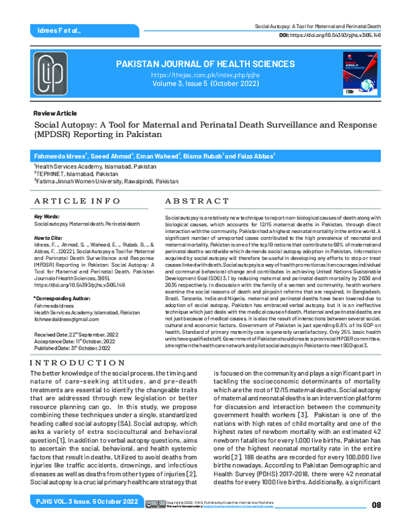 (PDF) Social Autopsy a Tool for Maternal and Perinatal Death ...