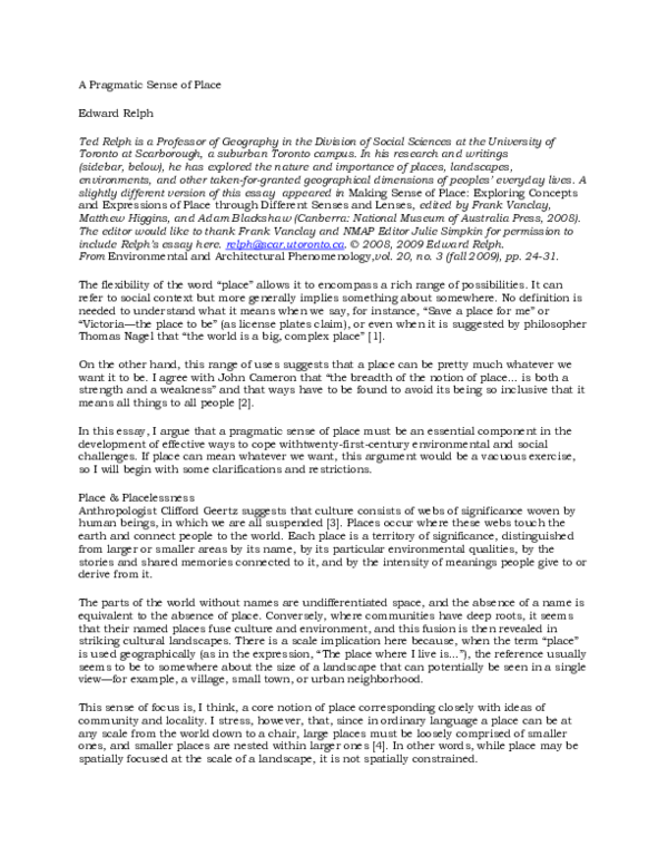(PDF) A Pragmatic Sense of Place