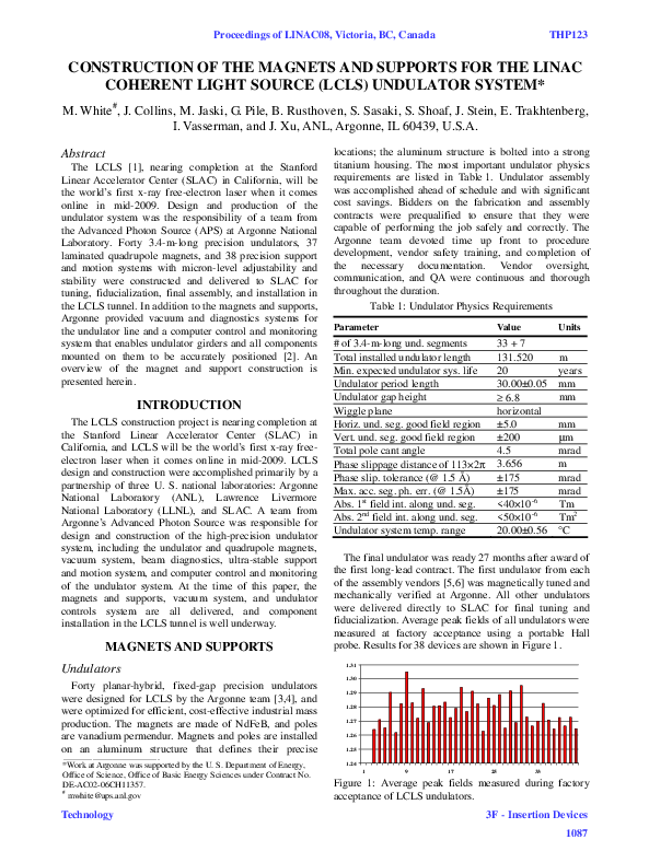 (PDF) Construction of the Magnets and Supports for the Linac Coherent ...