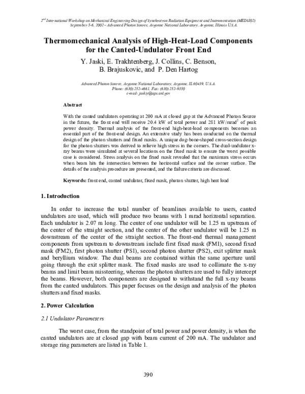 (PDF) Thermomechanical Analysis of High-Heat-Load Components for the ...