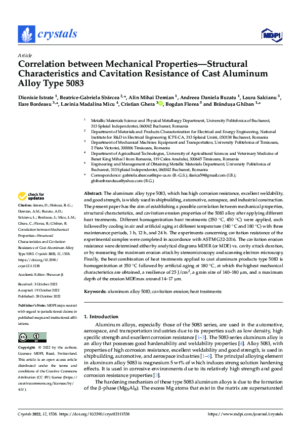 (PDF) Correlation between Mechanical Properties—Structural Characteristics and Cavitation ...