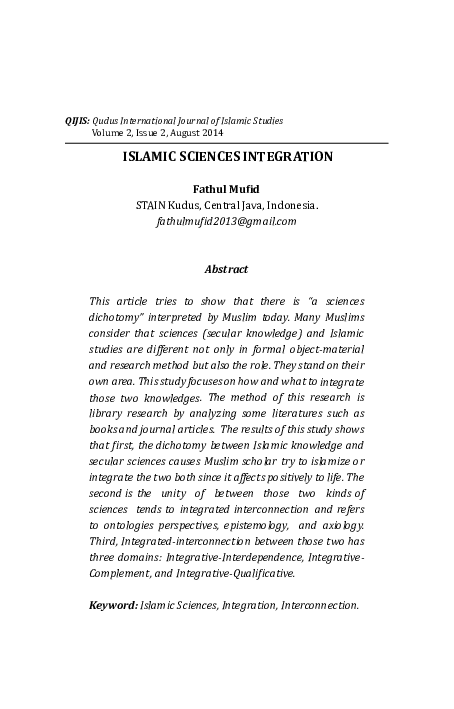 (PDF) Islamic Sciences Integration