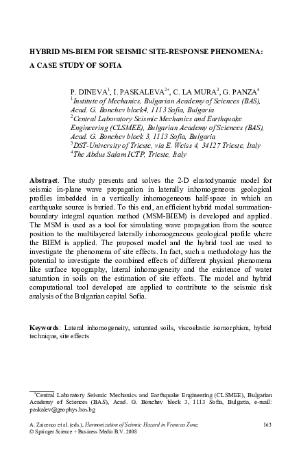 (PDF) Hybrid MS-BIEM for Seismic Site-Response Phenomena: A Case Study of Sofia