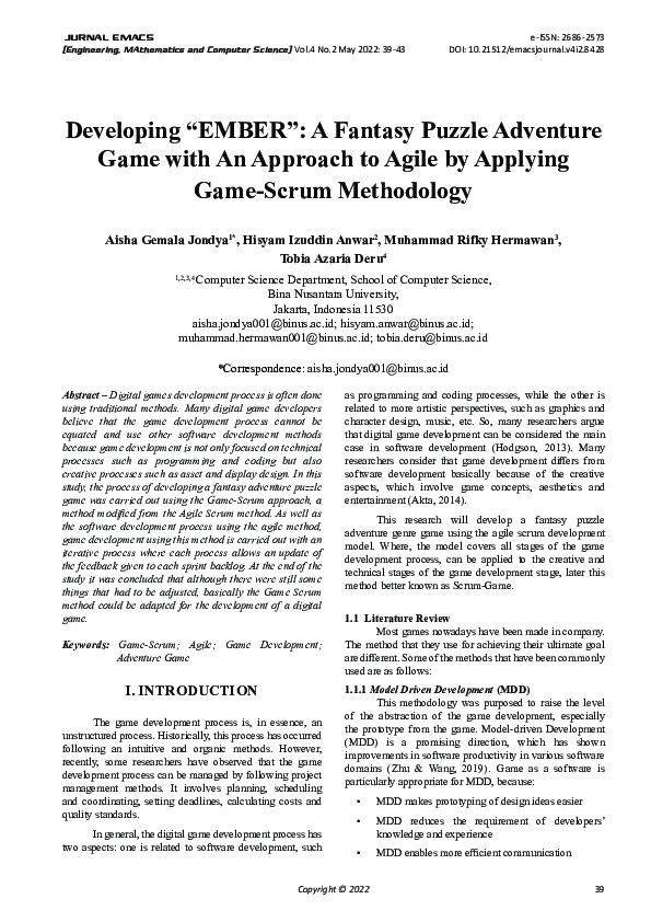 (PDF) Developing "EMBER": A Fantasy Puzzle Adventure Game with An ...