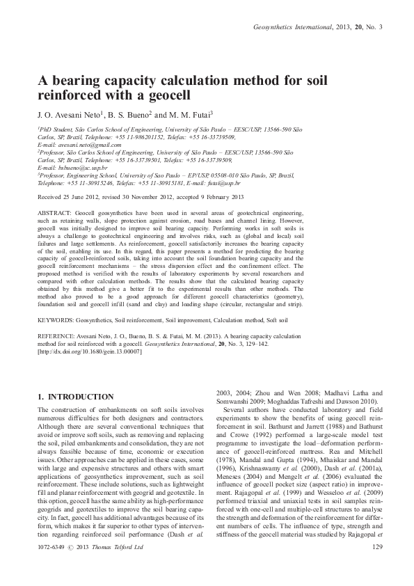 (PDF) A bearing capacity calculation method for soil reinforced with a ...