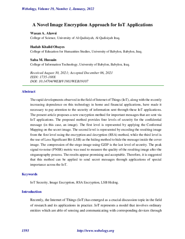 (PDF) A Novel Image Encryption Approach for IoT Applications
