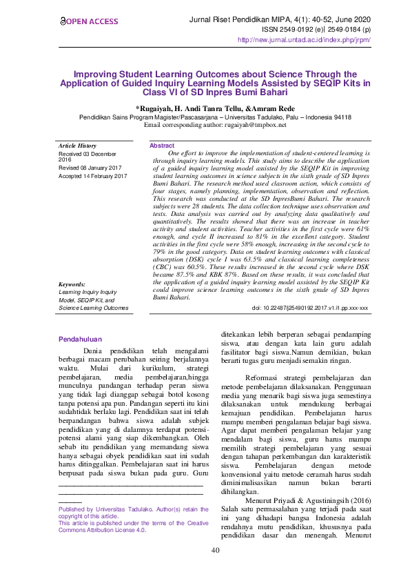 (PDF) Improving Student Learning Outcomes about Science through the ...