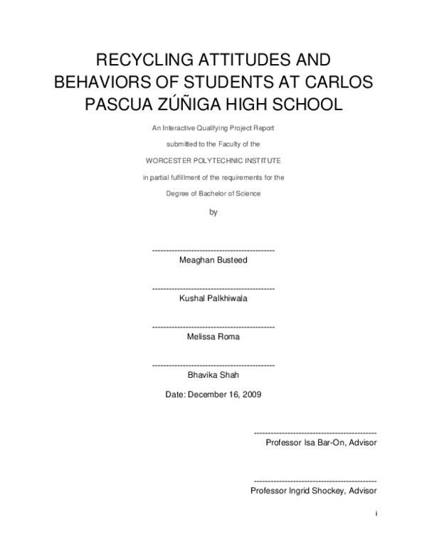 (PDF) Recycling Attitudes and Behaviors of Students at Carlos Pascua ...