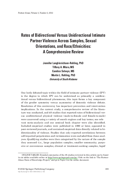(PDF) Rates of Bi-directional Versus Uni-directional Intimate Partner ...