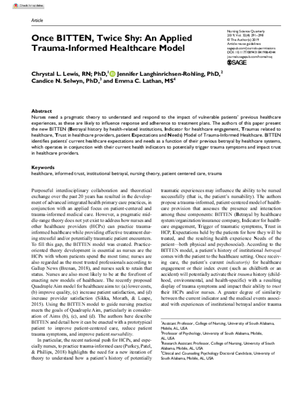 (PDF) Once BITTEN, Twice Shy: An Applied Trauma-Informed Healthcare Model