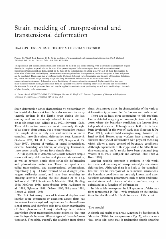 (PDF) Strain modeling of transpressional and transtensional deformation