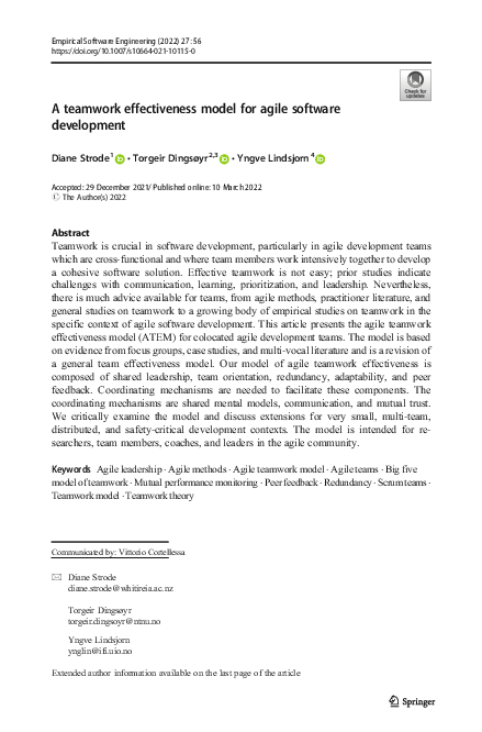 (PDF) A teamwork effectiveness model for agile software development