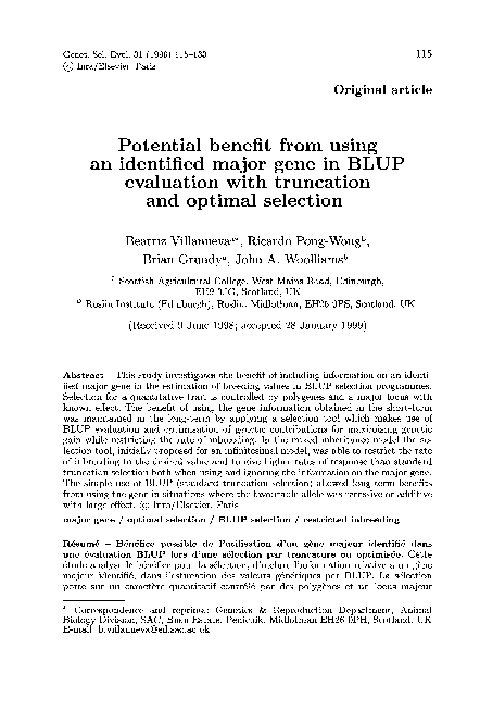 (PDF) Potential benefit from using an identified major gene in BLUP ...