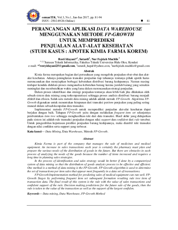 Pdf Perancangan Aplikasi Data Warehouse Menggunakan Metode Fp Growth