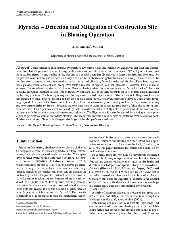 (PDF) Flyrocks – Detection and Mitigation at Construction Site in Blasting Operation
