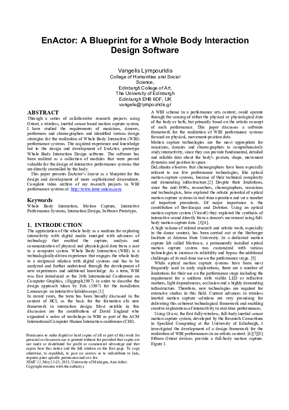 (PDF) Enactor: A Blueprint For A Whole Body Interaction Design Software ...