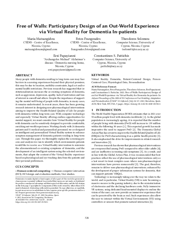 (PDF) Free of Walls: Participatory Design of an Out-World Experience ...