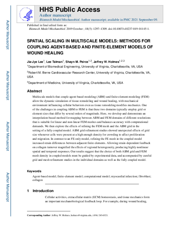 Pdf Spatial Scaling In Multiscale Models Methods For Coupling Agent Based And Finite Element