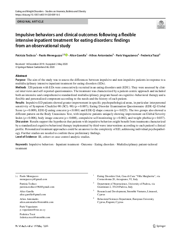 (PDF) Impulsive behaviors and clinical outcomes following a flexible ...