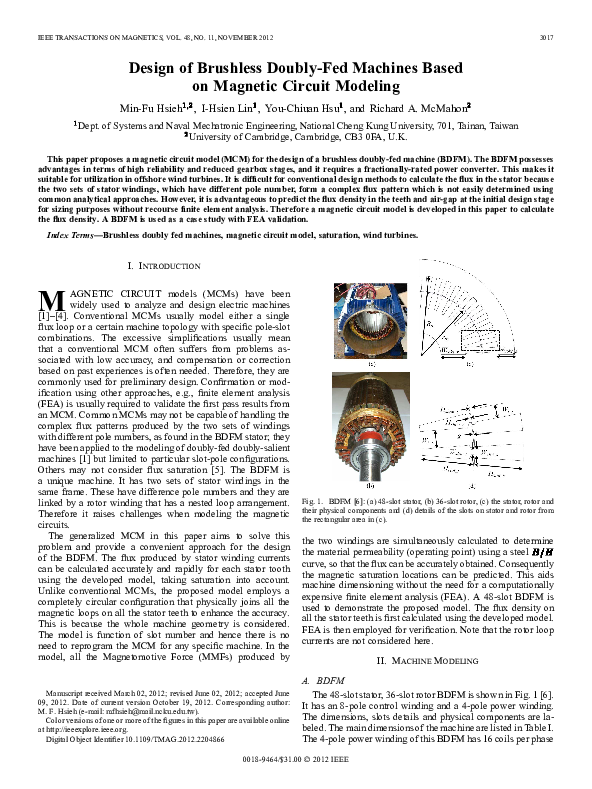 (PDF) Design of Brushless Doubly-Fed Machines Based on Magnetic Circuit Modeling