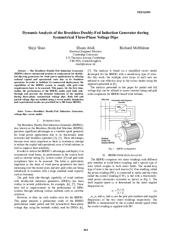 Pdf Dynamic Analysis Of The Brushless Doubly Fed Induction Generator During Symmetrical Three