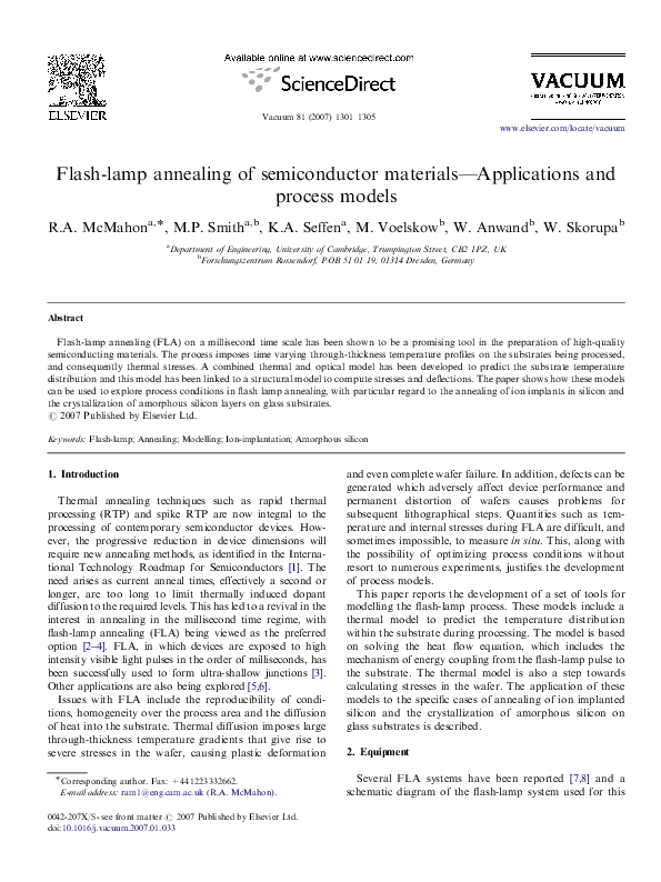 (PDF) Flash-lamp annealing of semiconductor materials—Applications and ...