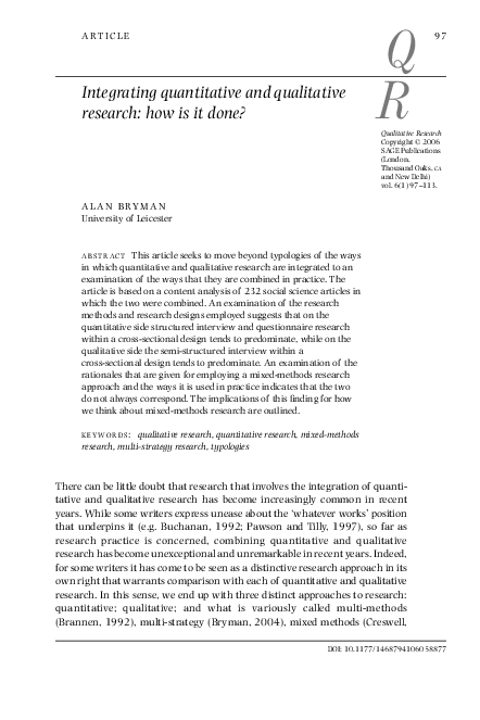 (PDF) Integrating quantitative and qualitative research: how is it done?